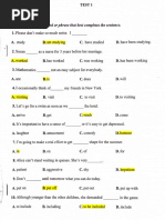 Entrance Exam Practice Test 1 KEY - Grade 9 | PDF | Language Arts ...