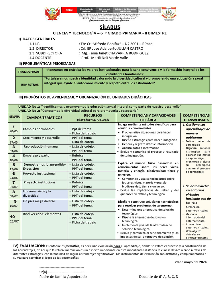 Silabus Ciencia | PDF | Evaluación | Cognición