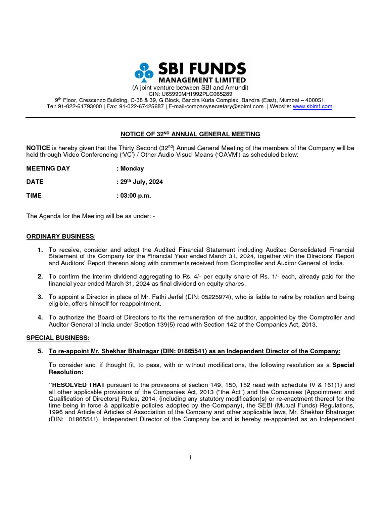 Agm Notice Fy 2023 24 | PDF | Electronic Voting | Login