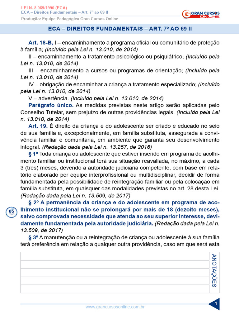 C+ Pia de C+ Pia de (RESUMO) Aula 17 - ECA - Direitos Fundamentais - Art. 7 Ao 69 II | PDF ...