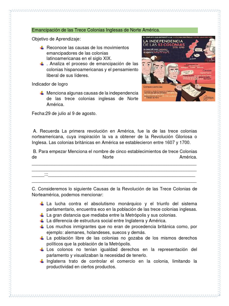 Emancipación de Las Trece Colonias Inglesas de Norte América-1 | PDF | Trece colonias ...