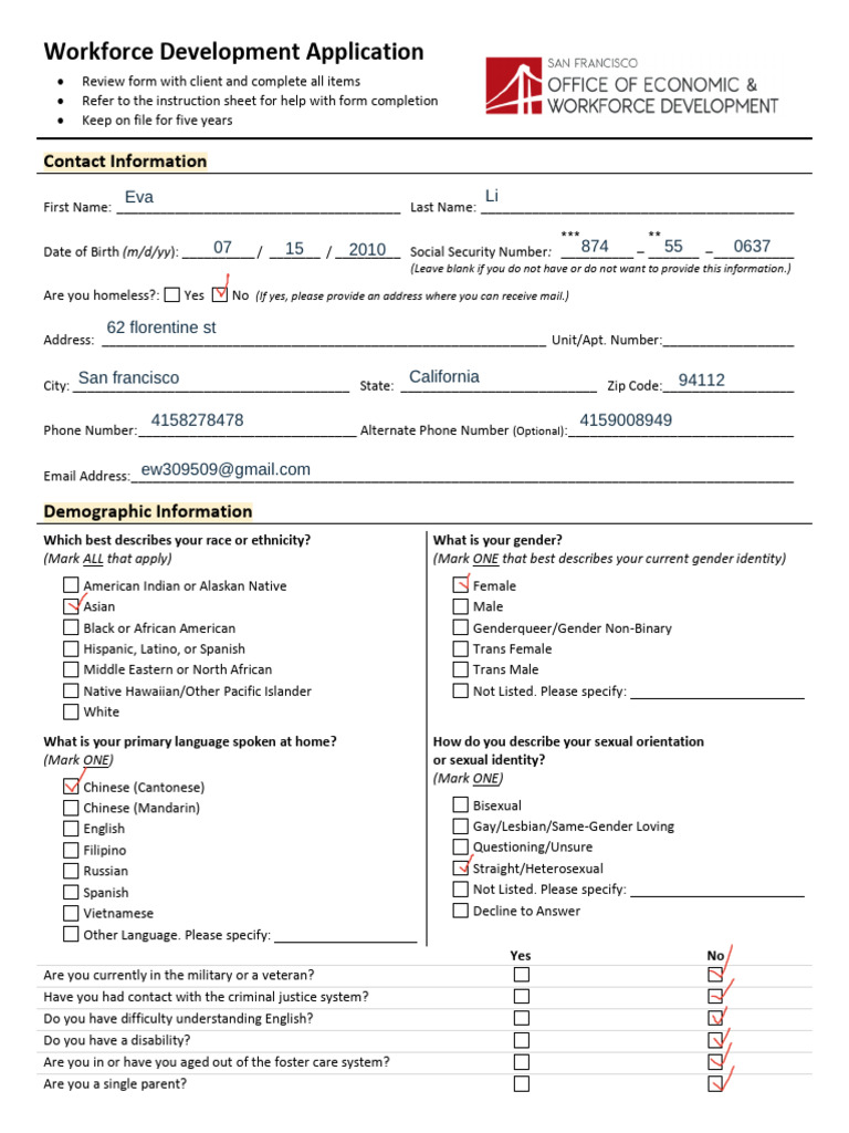 OEWD Workforce Application | PDF | Employment | Race And Ethnicity In ...