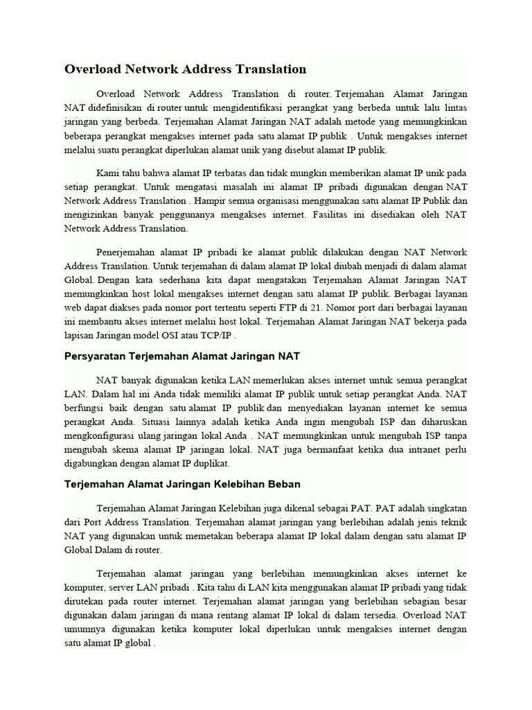 Overload Network Address Translation in Router | PDF | Komputer