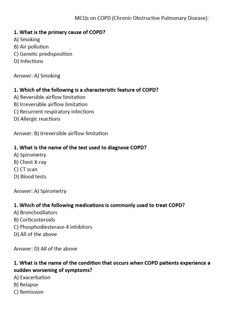 MCQs On COPD | PDF | Chronic Obstructive Pulmonary Disease ... MCQs On COPD | PDF | Chronic Obstructive Pulmonary Disease ...