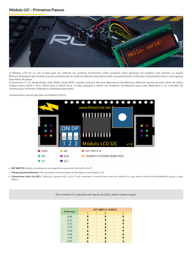 Módulo I2C - Primeiros Passos - Tutoriais - RoboCore | PDF | Arduino ...
