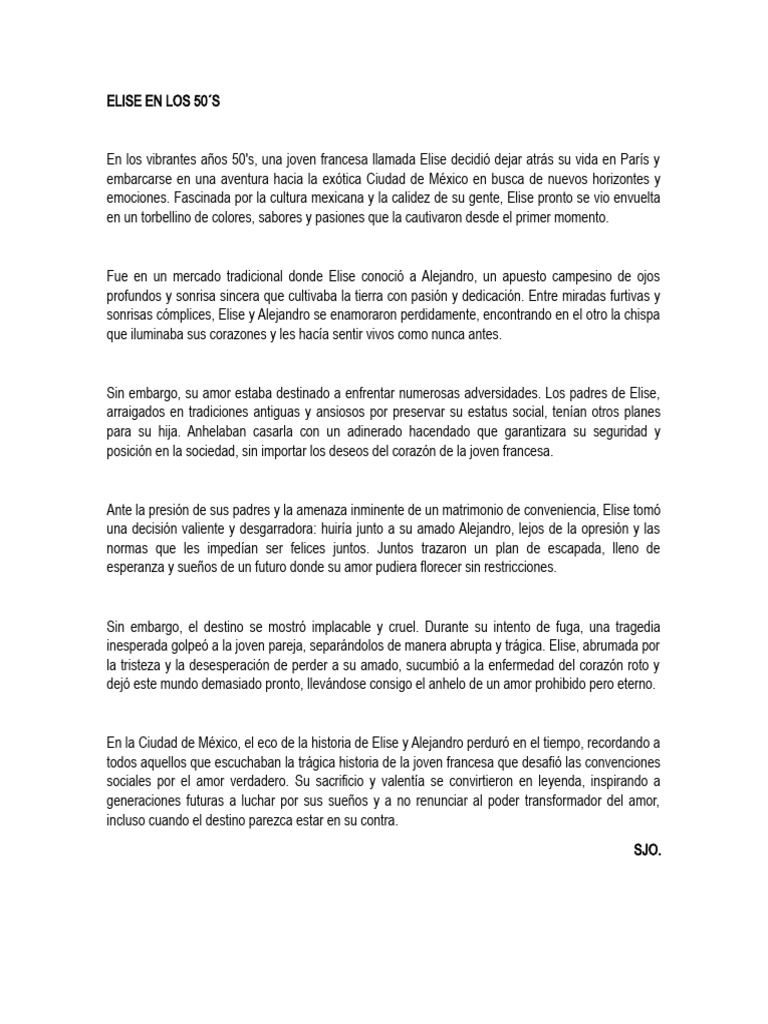 Elise En Los 50s Cuento Corto Pdf Clásicos