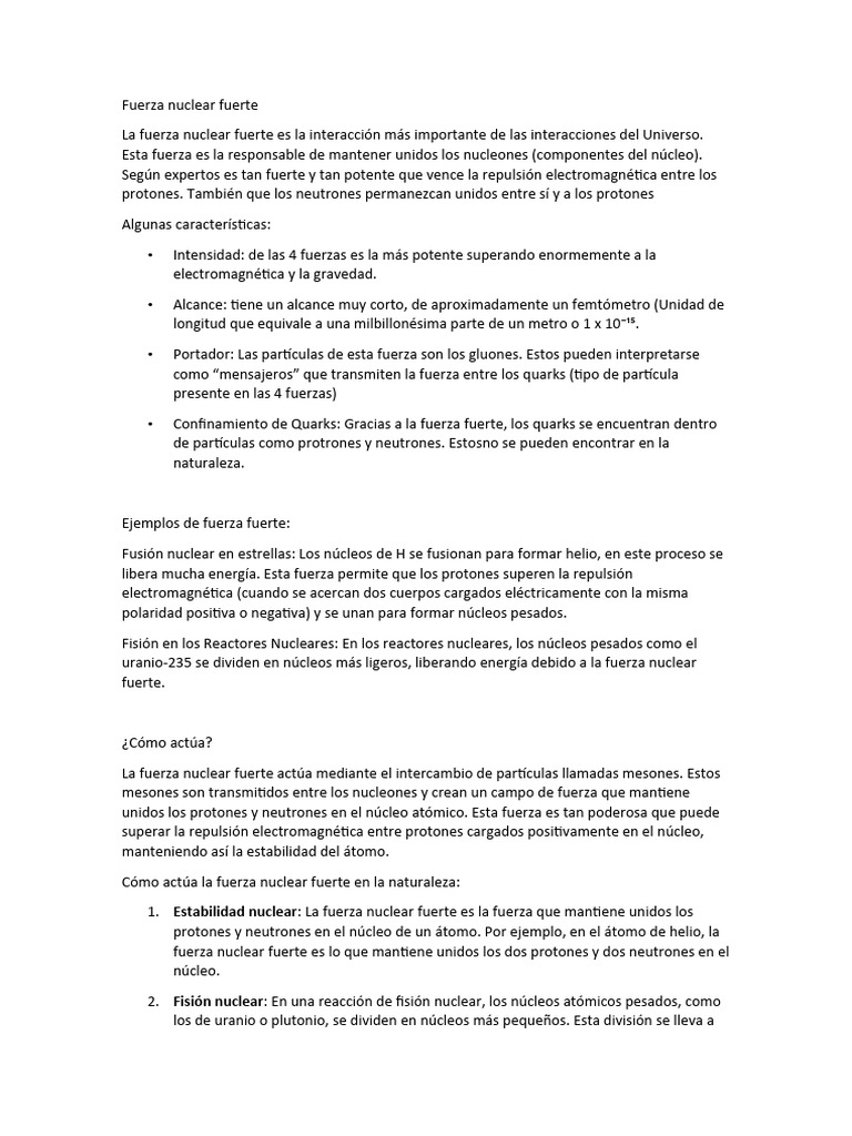 Fuerza Nuclear Fuerte: Clave del Núcleo | PDF | La energía nuclear ...