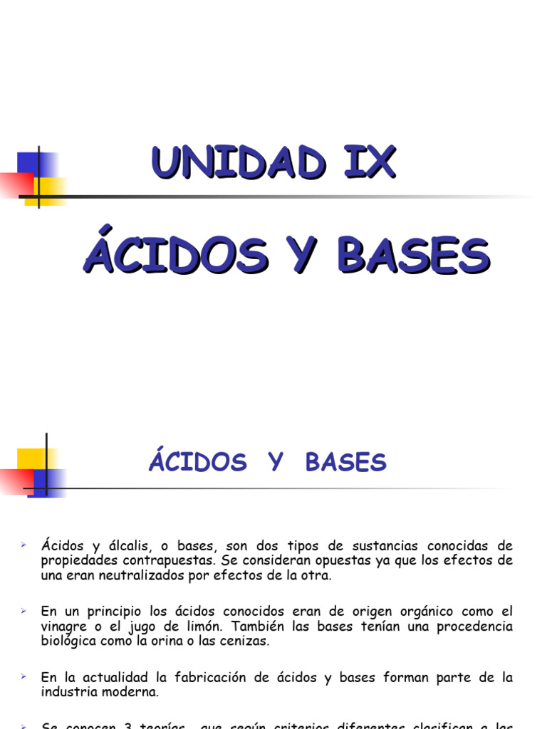 UNIDAD VIII - Ã Cidos y Bases | PDF | Ácido | Ph