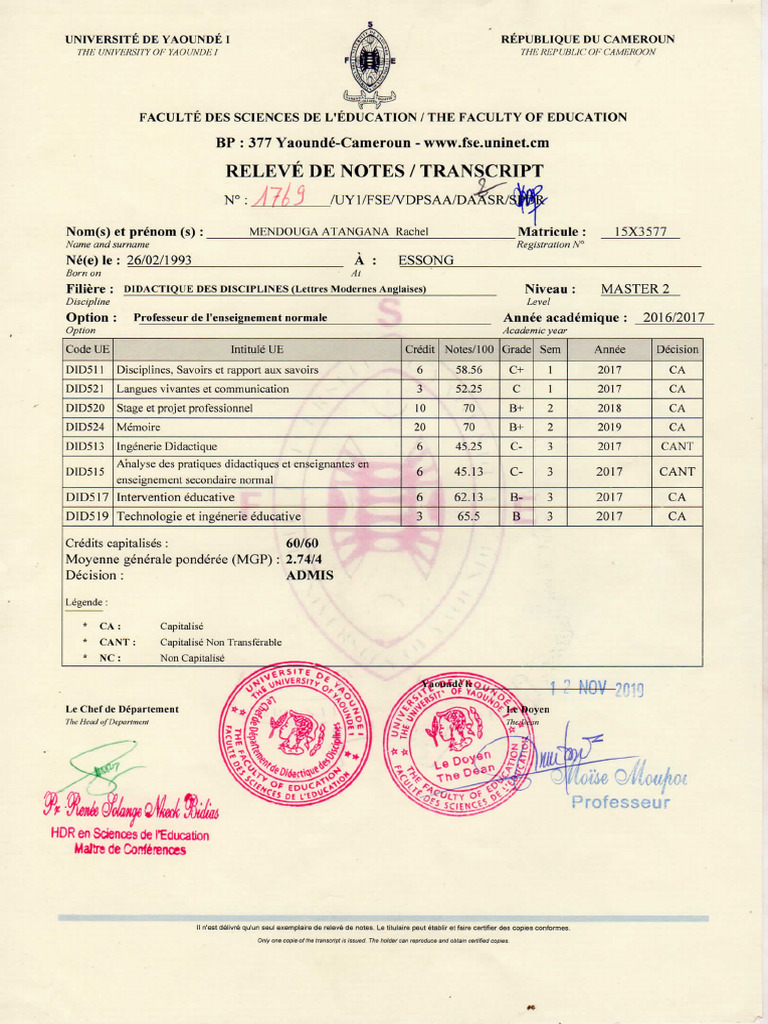 Releve de Note Master 2 | PDF