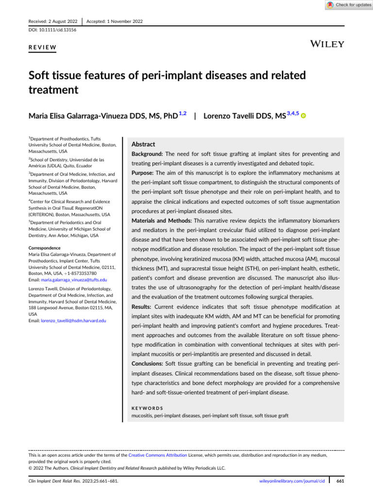 Clin Implant Dent Rel Res - 2022 - Galarraga Vinueza - Soft Tissue Features of Peri Implant ...