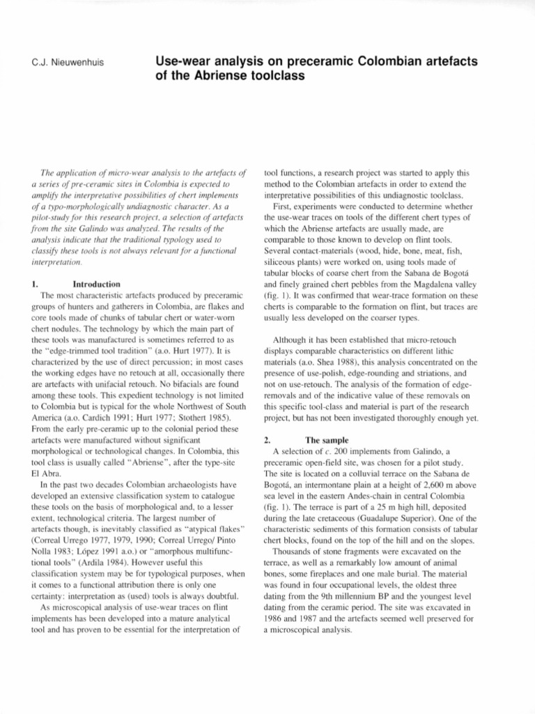 Nieuwenhuis, C. (1993) - Use-Wear Analysis On Preceramic Colombian ...