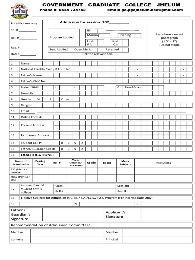 ADMISSION FORM Complete | PDF | Science