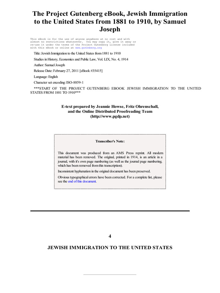 JOSEPH, Samuel - Jewish Immigration To The United States From 1881 To ...