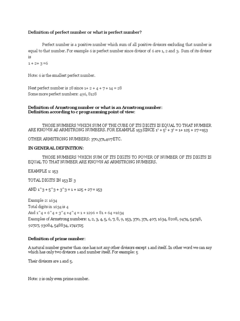 Definition of Perfect Number or What Is Perfect Number? | PDF | Numbers ...
