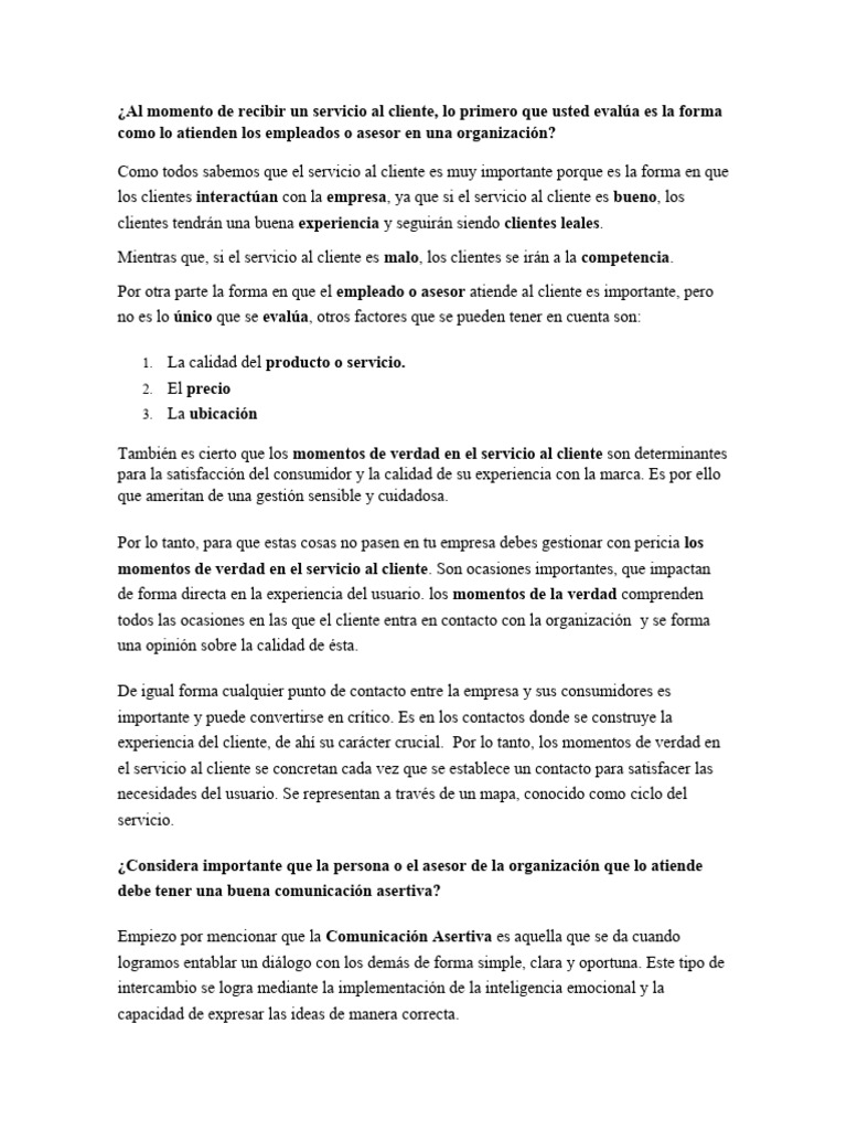 Al Momento de Recibir Un Servicio Al Cliente | PDF | Cliente | Servicio ...