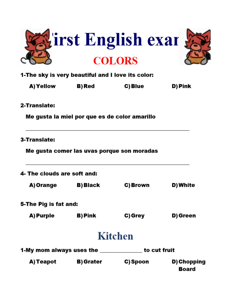 First English Exam | PDF | Foods | Cuisine