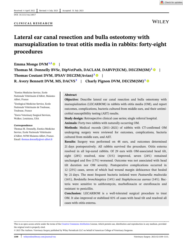 Veterinary Surgery - 2023 - Monge - Lateral Ear Canal Resection and ...