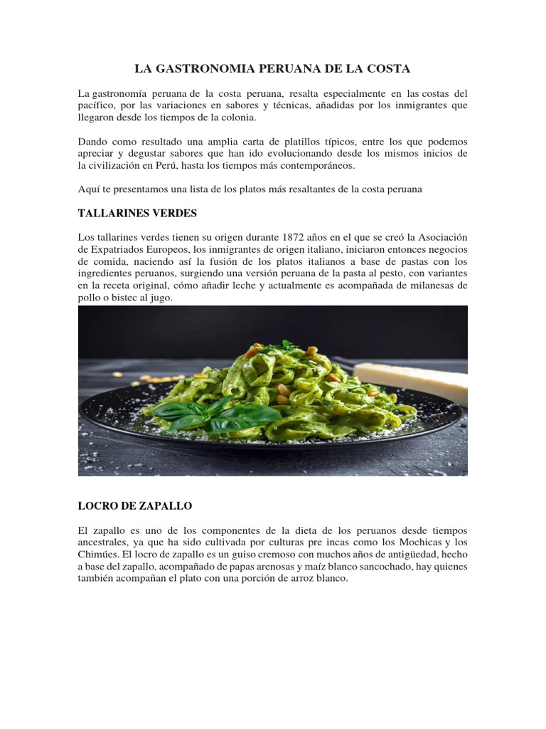 Platos Típicos de la Costa Peruana | PDF | Alimentos | Cocina