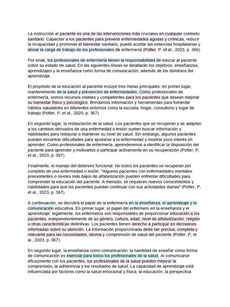 Educación al paciente | PDF | Aprendizaje | Enfermería