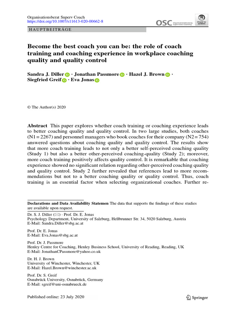 Become The Best Coach You Can Be The Role Of Coach Pdf Cognition