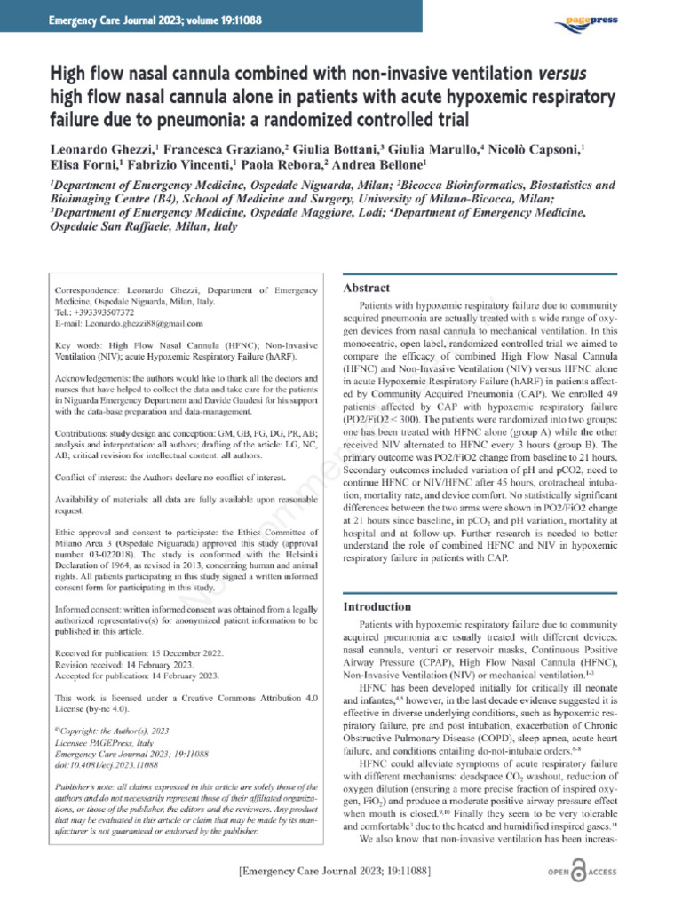 View of High Flow Nasal Cannula Combined With Non-Invasive Ventilation Versus High Flow Nasal ...
