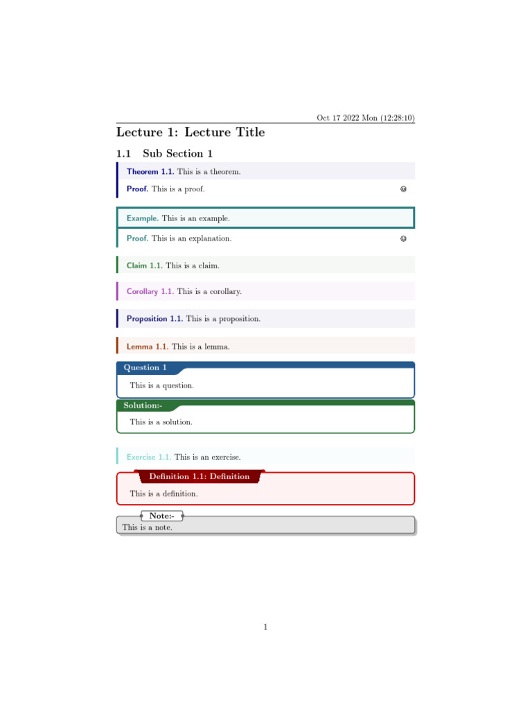 Lecture_Note_Template | PDF | Theorem | Logical Expressions