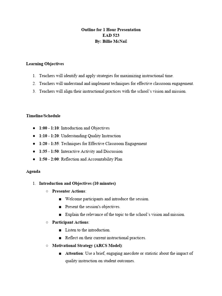 Outline For 1 Hour Presentation | PDF | Teachers | Differentiated ...