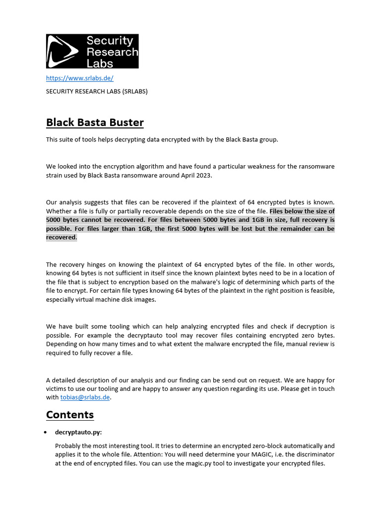 Black Basta Ransomware Decryption Tools | PDF | Encryption | Computer File
