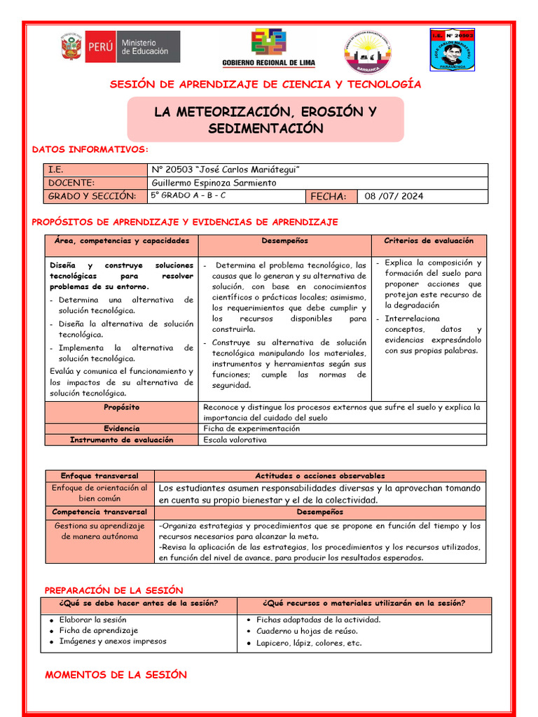 Hojas De Trabajo Sobre Erosión Y Meteorización Para La Escuela Secundaria