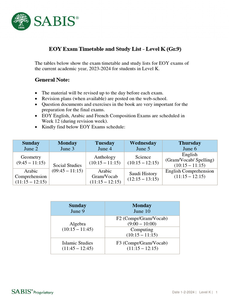Level K EOY Study Guide AY2324 | PDF
