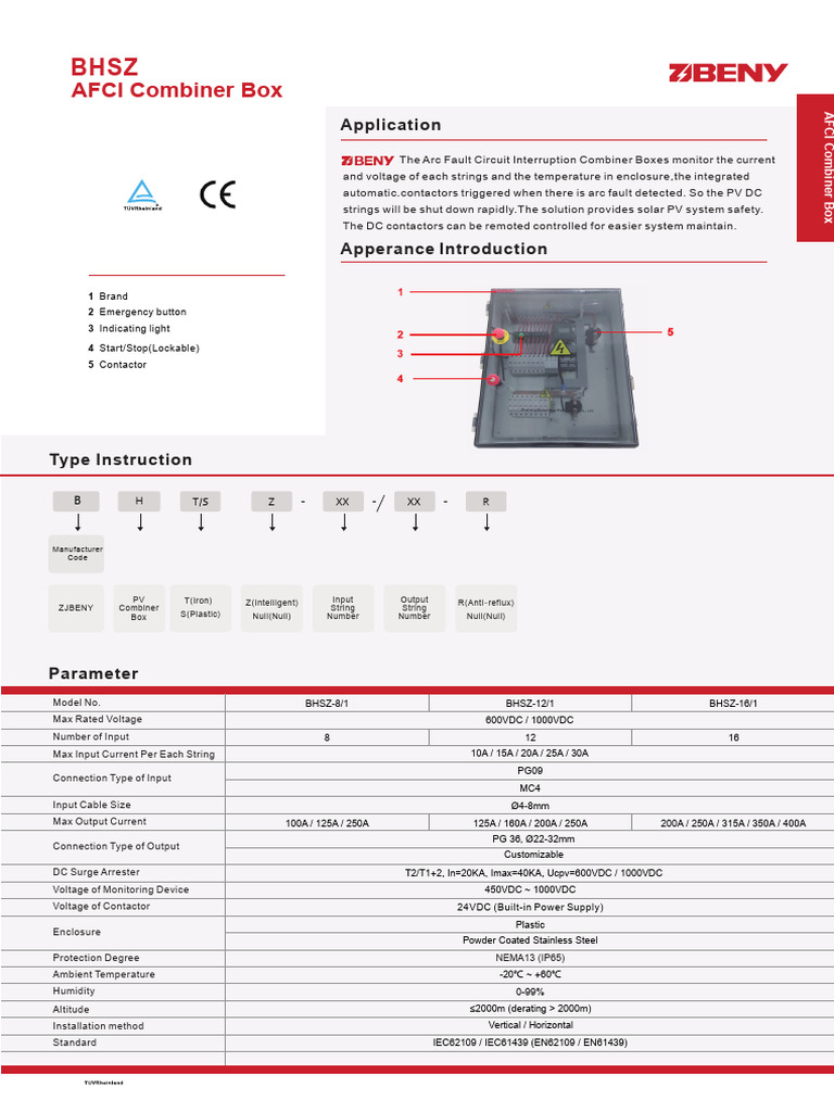 Afci Combiner Box 1000v Zjbeny | PDF | Power Supply | Equipment