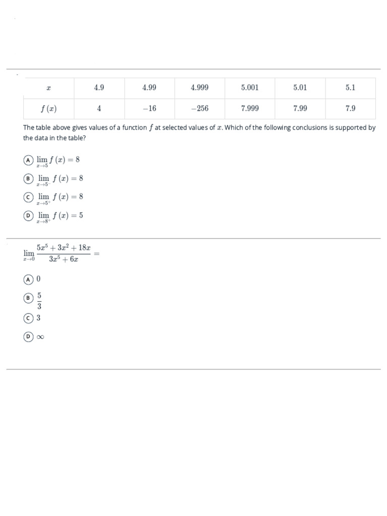 Calculus MCQ: Limits and Functions | PDF