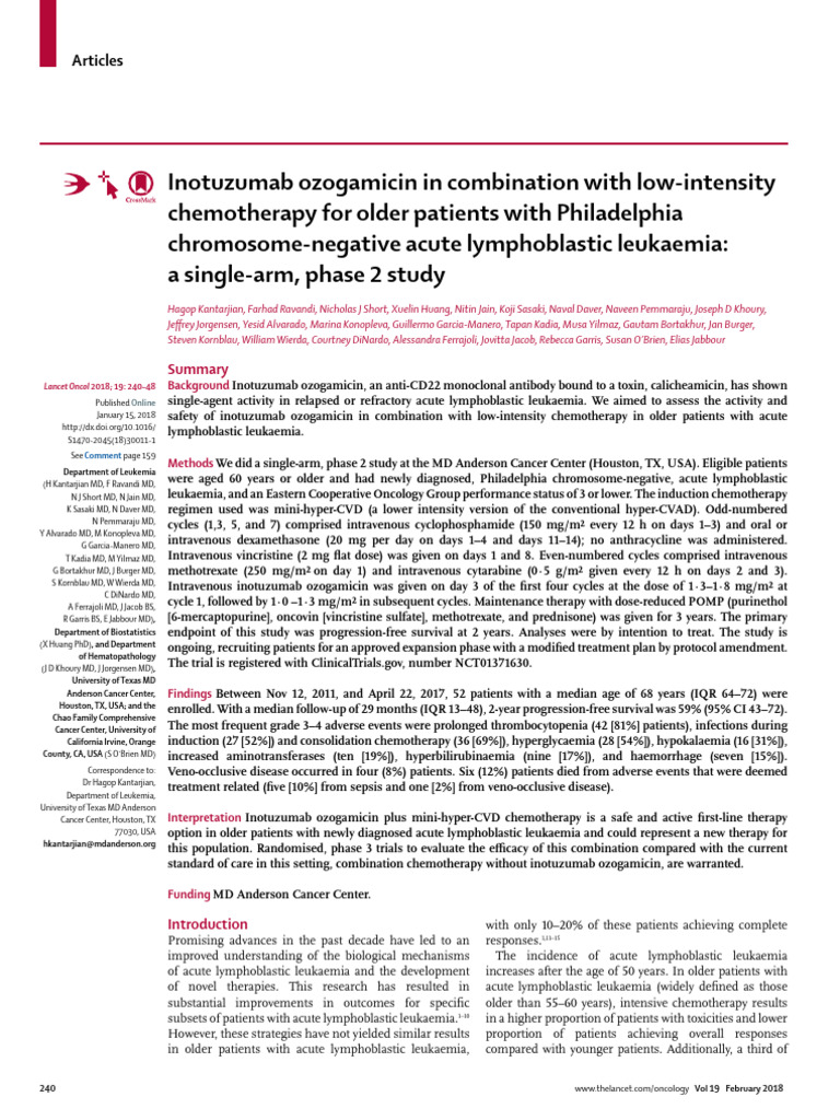 Inotuzumab Ozogamicin in Combination With Low-Intensity-2018 | PDF ...
