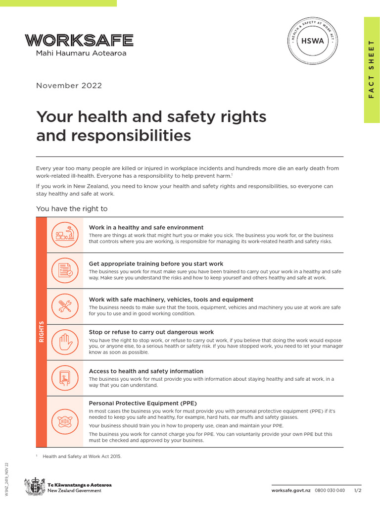 WKS 6 Your Health and Safety Rights and Responsibilities | PDF | Occupational Safety And Health ...