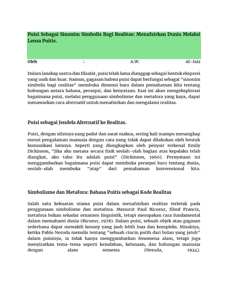 Puisi sebagai Simbol Realitas | PDF