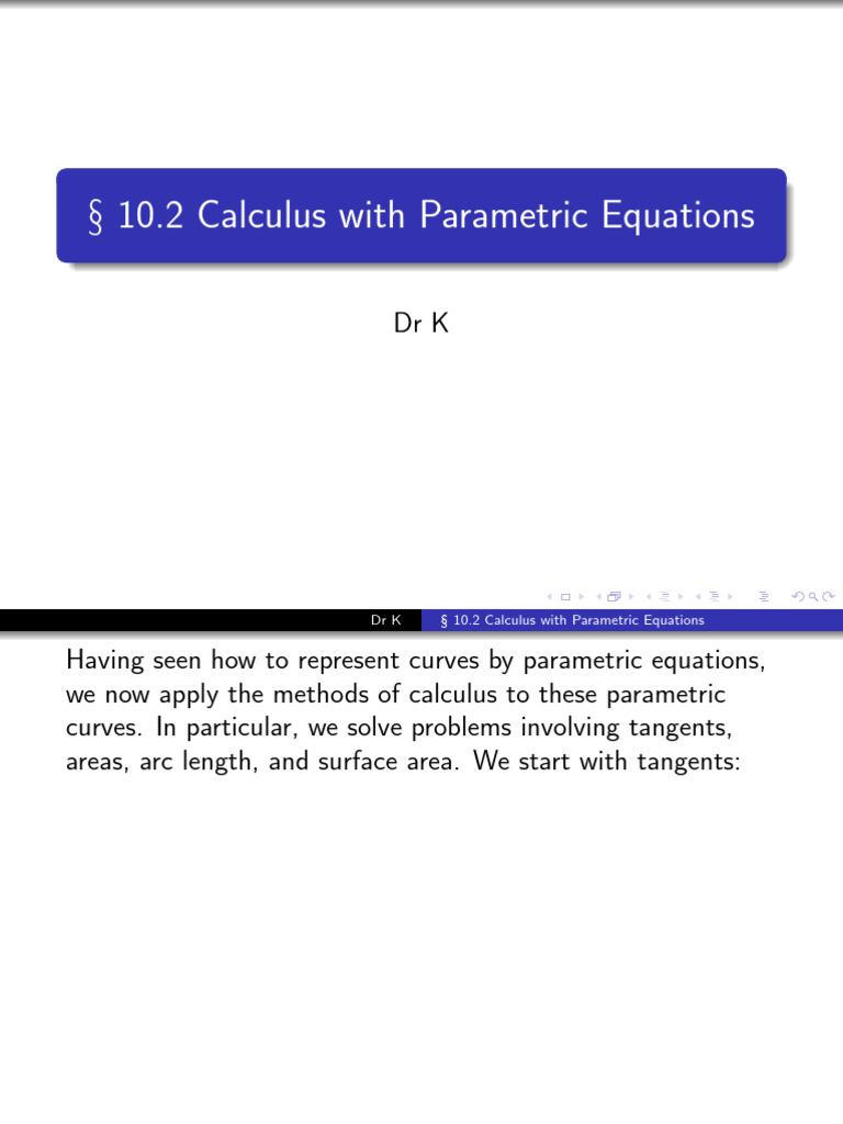 10.2 Calculus With Parametric Equations | PDF | Tangent | Curve