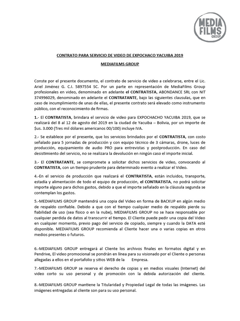 CONTRATO PARA SERVICIO DE VIDEO | PDF