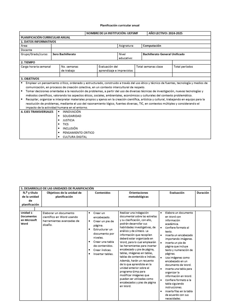 Plan Curricular Computación 2024 | PDF | HTML | Microsoft Excel