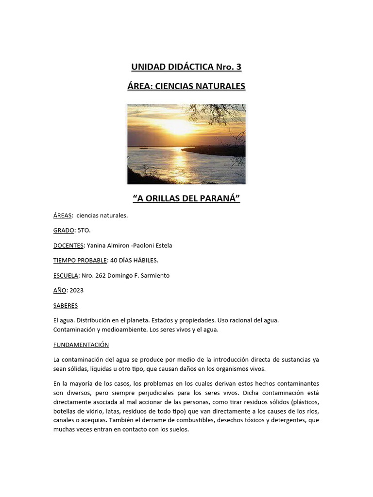 UNIDAD ciencias 3- 5to. 2023-objetivos | PDF | Evaluación | Contaminación