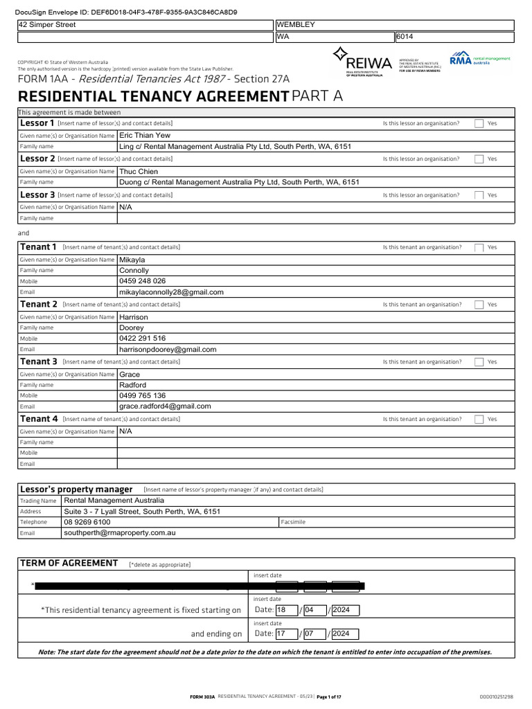Residential Tenancy | PDF | Lease | Leasehold Estate