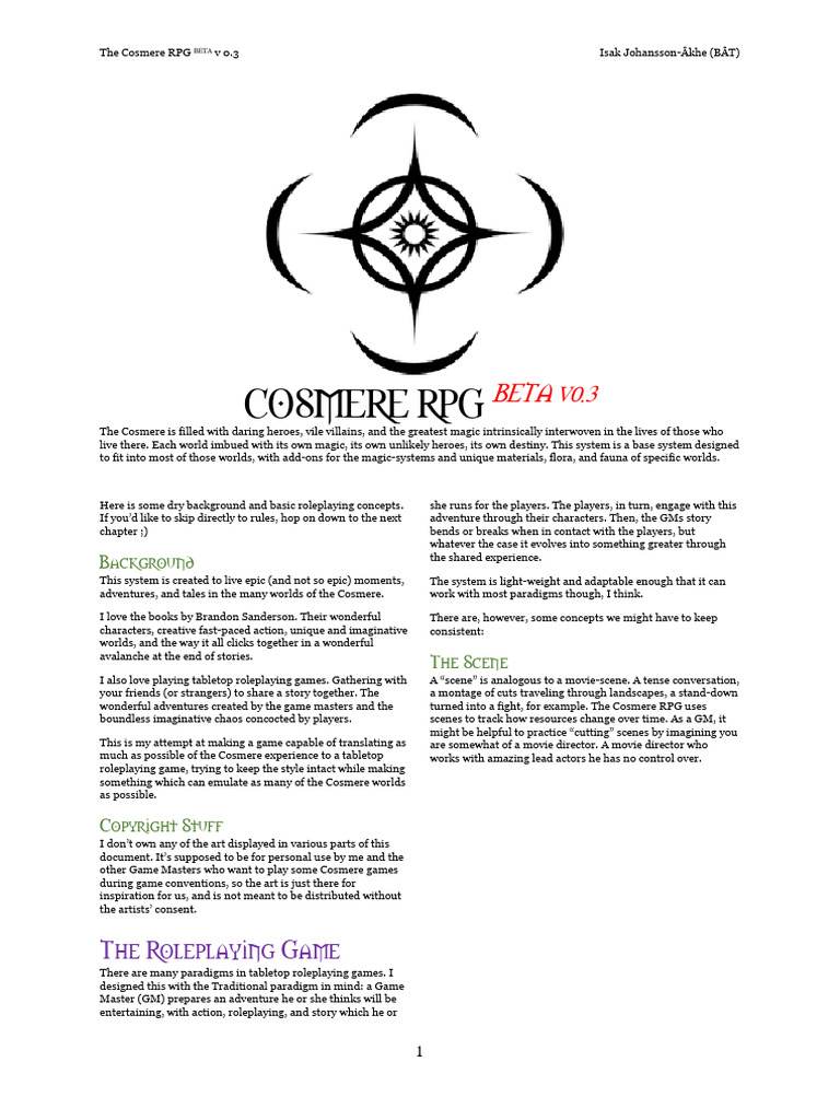 Cosmere RPG Beta v0.3 | PDF | Role Playing Games | Tabletop Role Playing Game