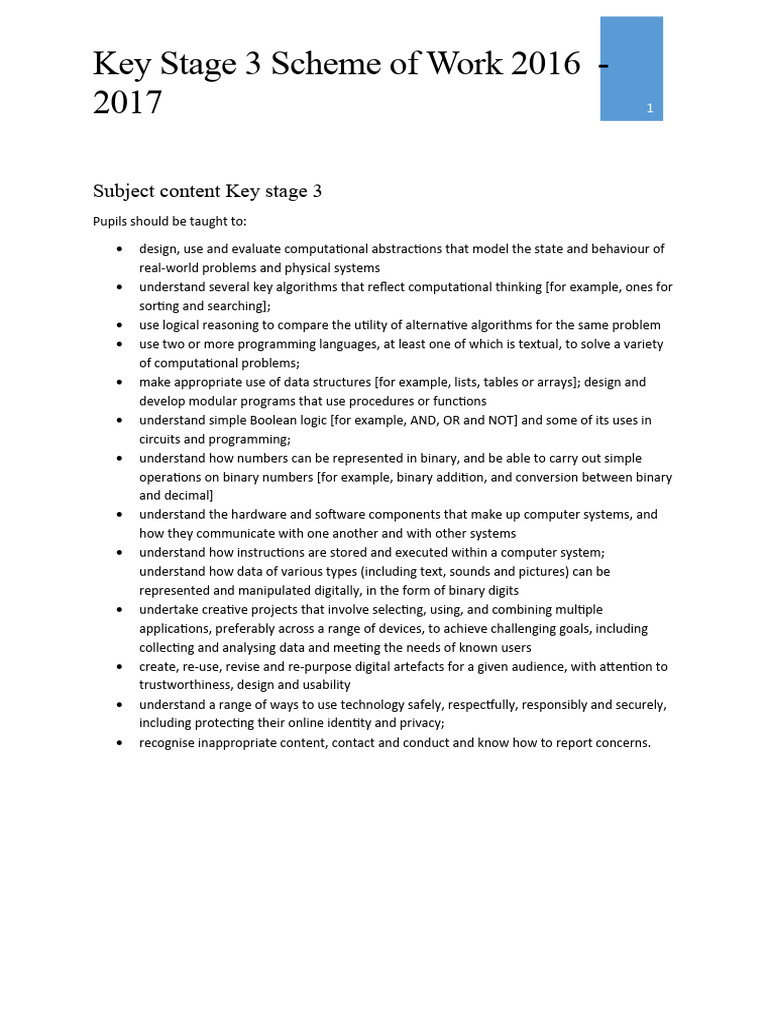 2016 2017 KS3 Computing Scheme of Work | PDF | Byte | Page Layout
