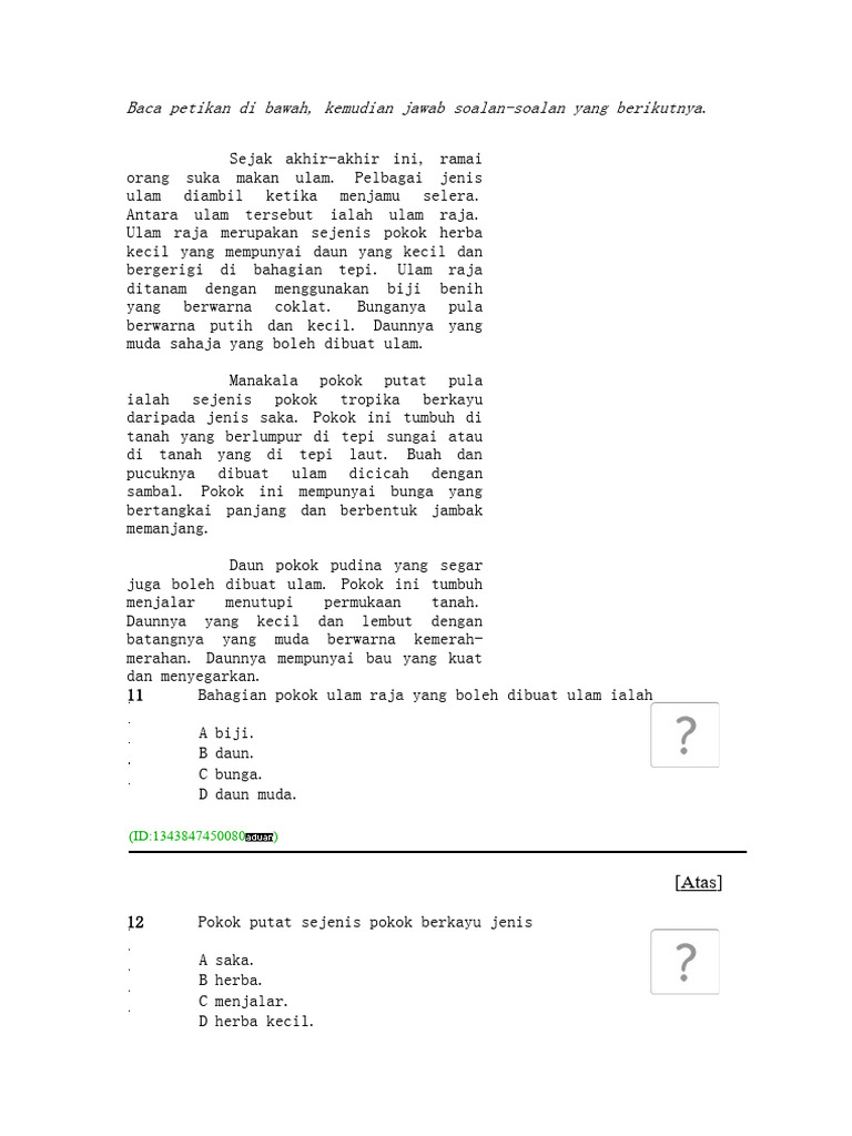 Baca Petikan Di Bawah, Kemudian Jawab Soalan-Soalan Yang Berikutnya | PDF