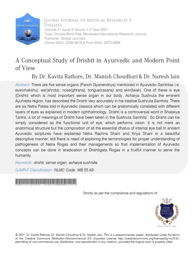 Ayurvedic Perspectives on Drishti | PDF | Retina | Visual System