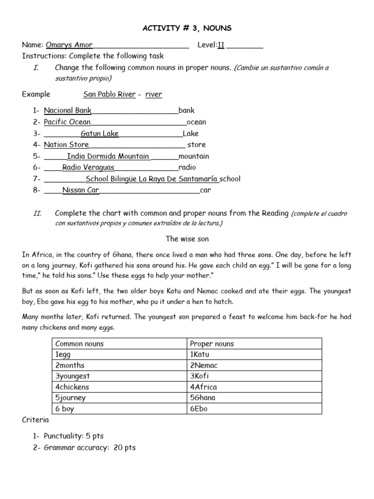 Activity # 3, Nouns | PDF