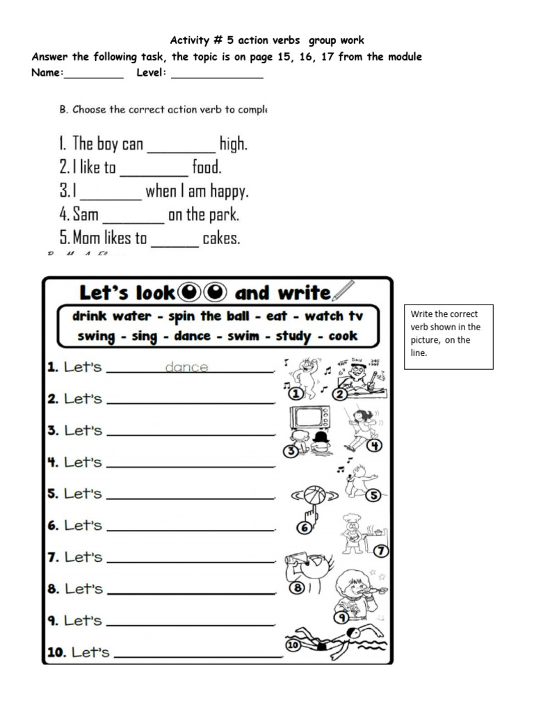 Activity # 4, Action Verbs 11 V | PDF