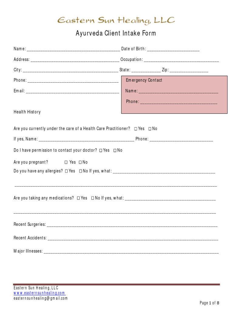 Ayurveda Health Intake Form | PDF | Massage | Meal