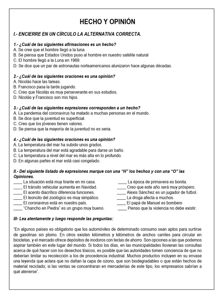 Hechos y Opiniones: Ejercicios Prácticos | PDF