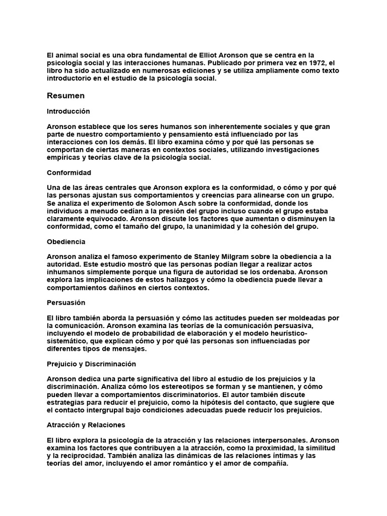 El animal social de Elliot Aronson | PDF | Conformidad | Psicología Social