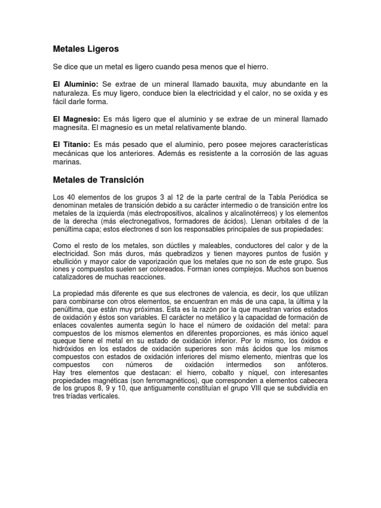 Metales Ligeros y sus Propiedades | PDF | Rieles | Helio